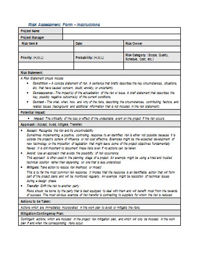 Risk Assessment Form - Instructions and Template | Canada Health Infoway
