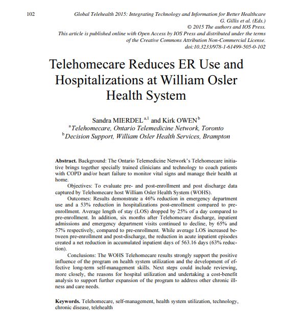 Telehomecare Reduces ER Use and Hospitalizations at William OslerHealth ...